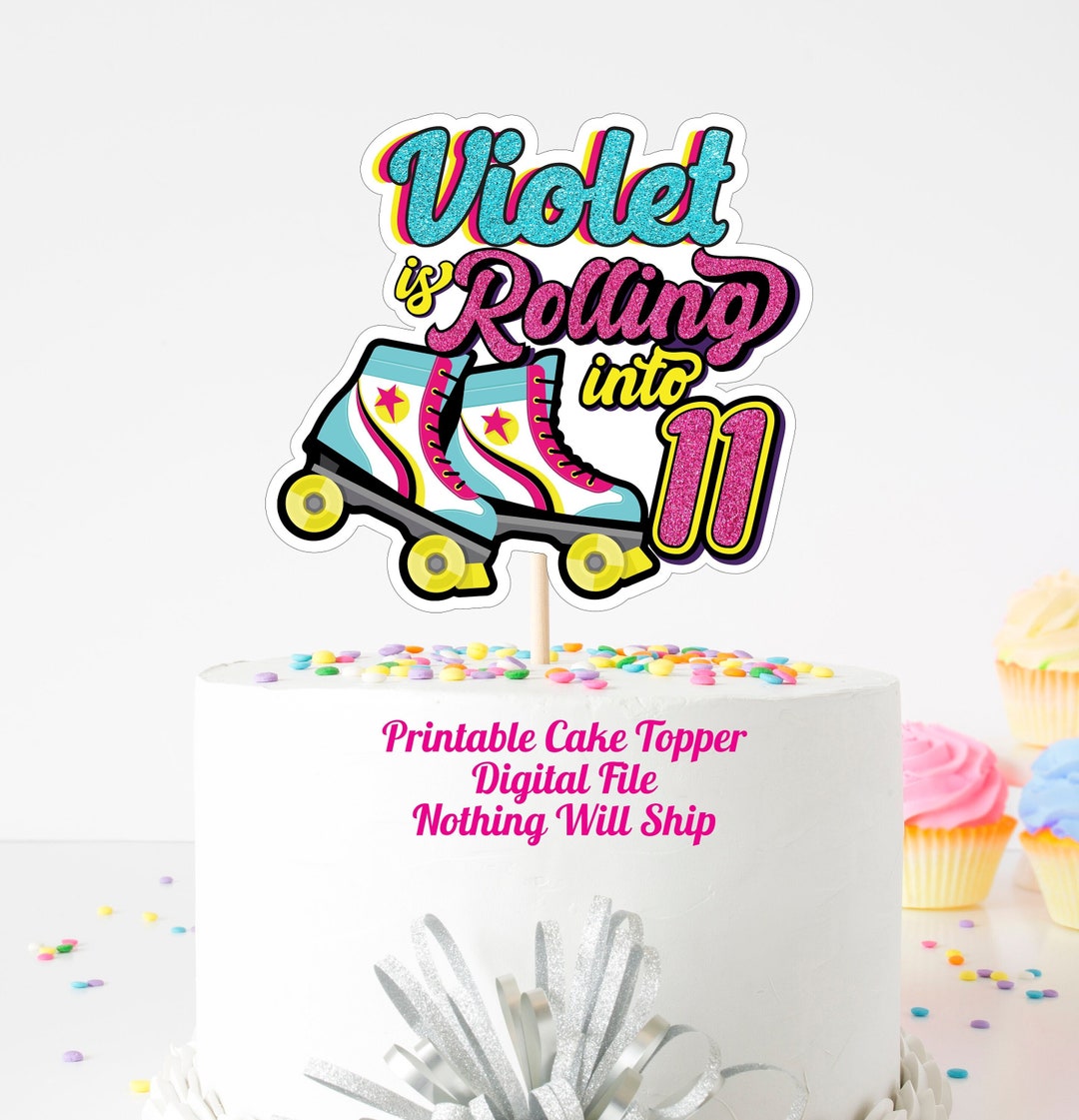 Roller Skate Printable Cake Topper, Roller Skating Neon Party, Cute ...