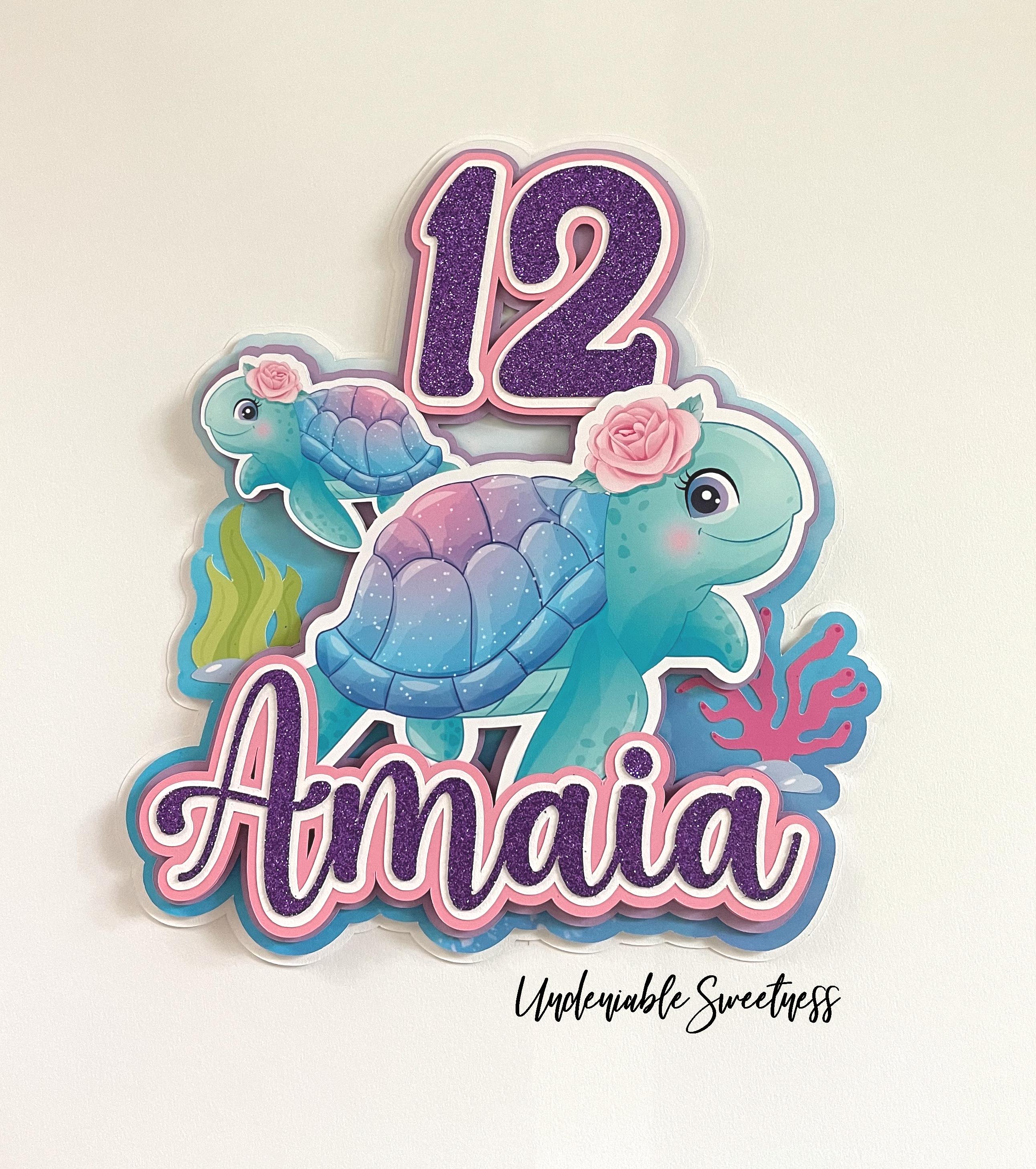 Personalized Sea Turtle Cake Topper, Purple Glitter Under the Sea Party ...