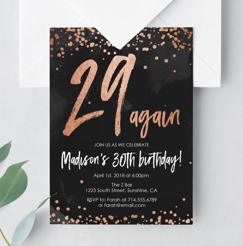 30th Birthday 29 Again Black Rose Gold Printable | Etsy