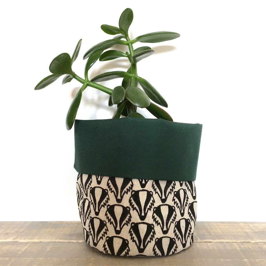 Badger Planter. Fabric Plant Pot. Home Storage. Gift. Hand Printed ...