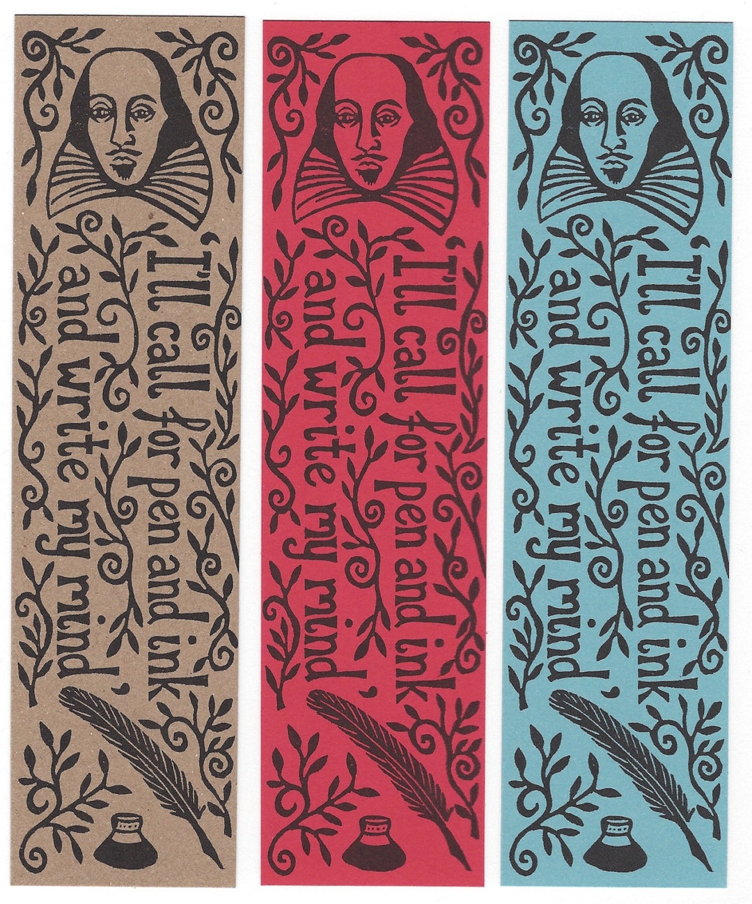 Shakespeare Bookmark Set, Linocut Recycled Card - Teacher Gift - Etsy