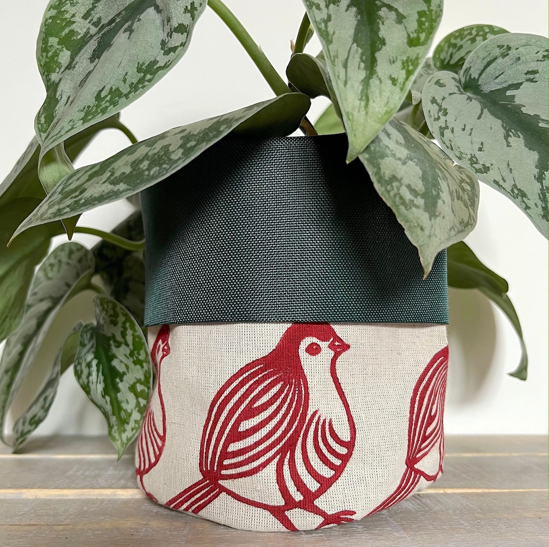 Robin Planter. Fabric Plant Pot. Storage Pot. Red and Green. Home Decor ...