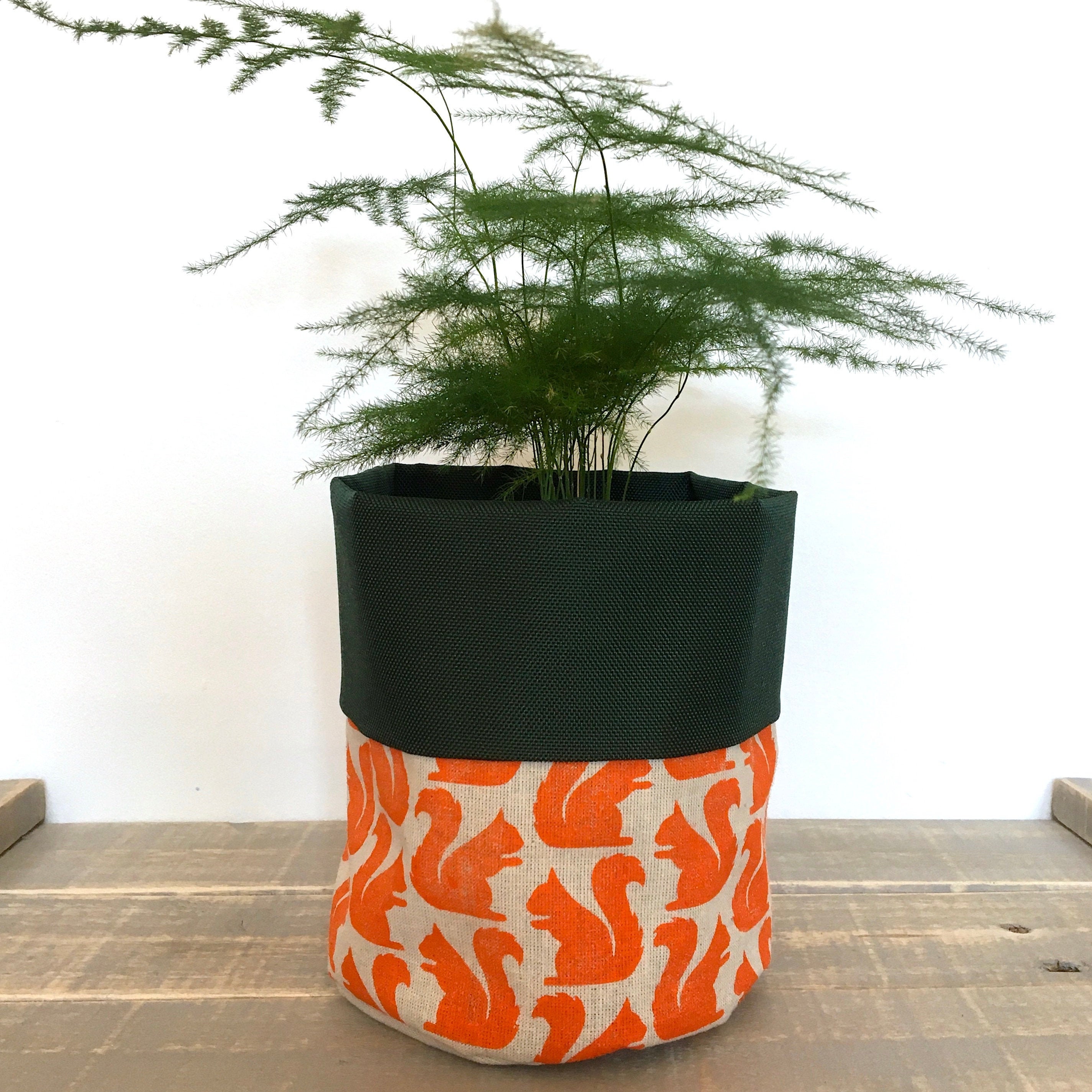 Squirrel Planter Fabric Pot. Hand Printed and Hand Sewn. - Etsy Israel