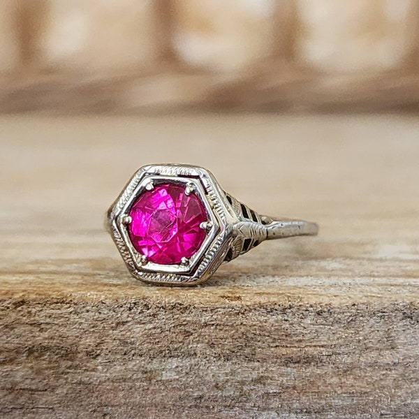 White Gold and Lab Created Ruby Ring - Etsy