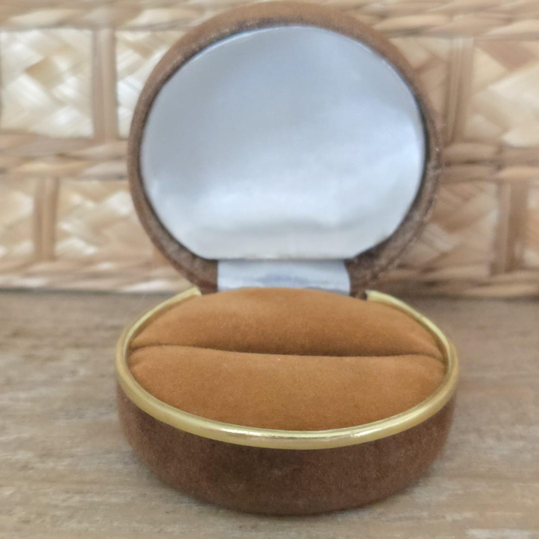 Vintage 1950's Engagement Ring Box, Art Deco Ring Box, Tan Velvet Box ...