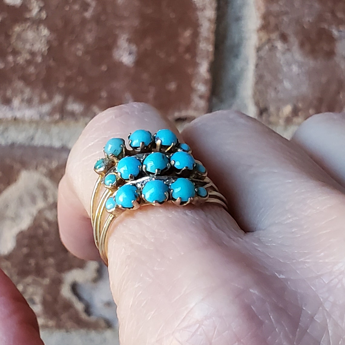 Antique Victorian Harem Ring With Turquoise and Clear Paste | Etsy