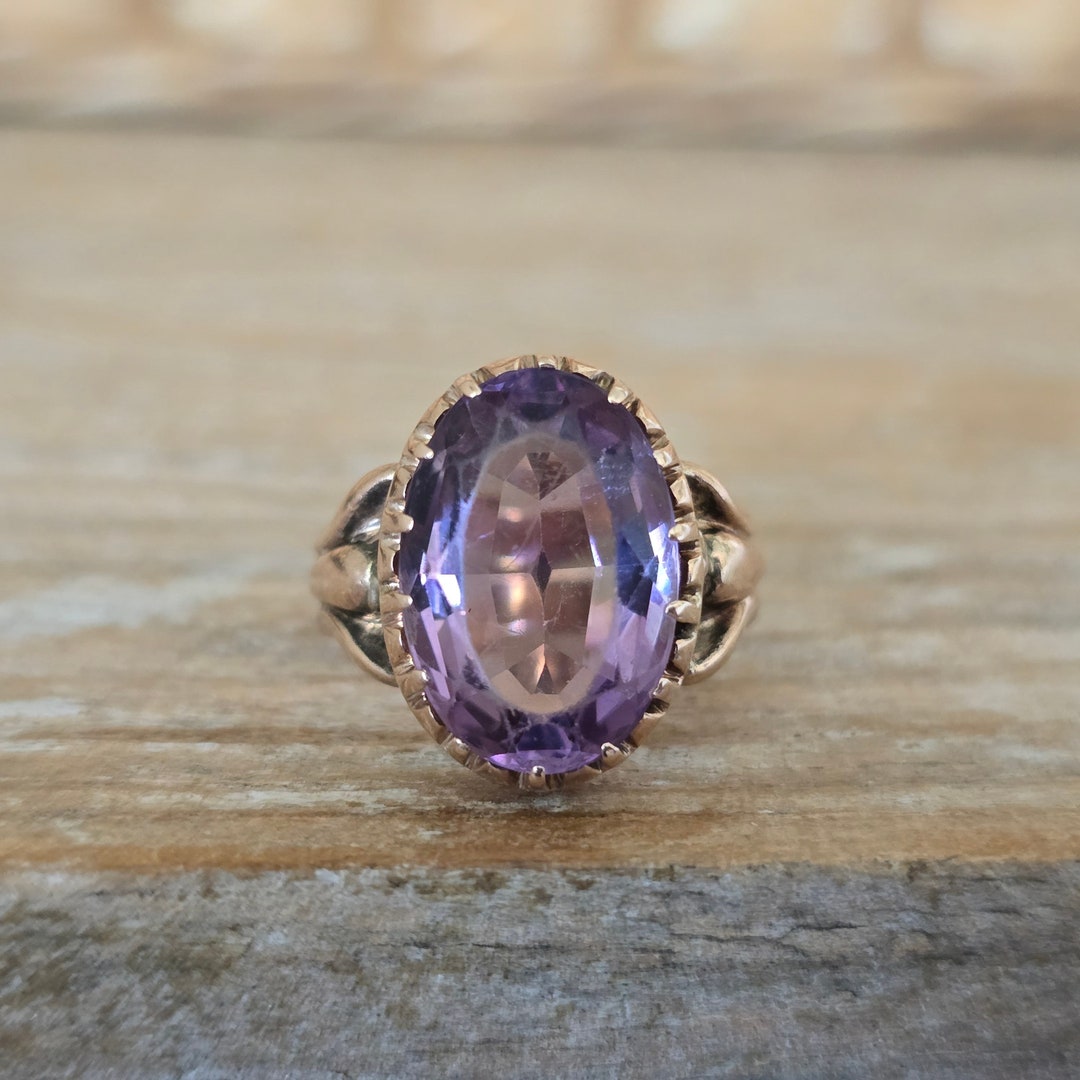 Antique Victorian Amethyst Ring in Rose Yellow Gold | 1800's Statement ...