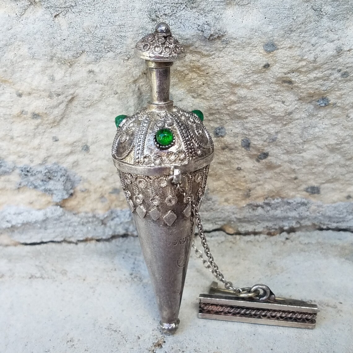 Vintage Perfume Bottle Brooch Pin With Green Glass Jewels | Etsy