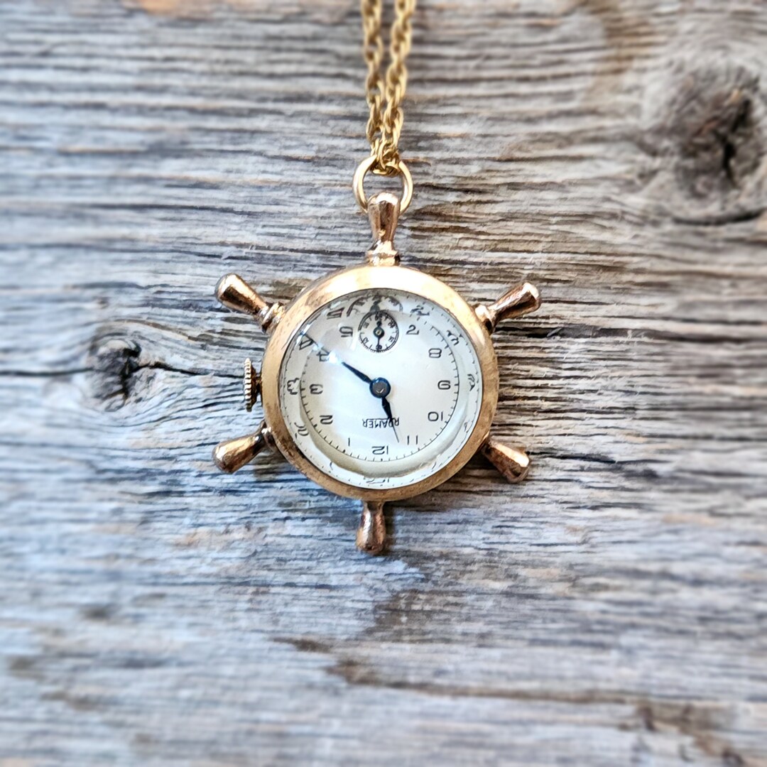 Vintage Gold Filled Ship Wheel Roamer Nautical Watch Pendant Necklace ...