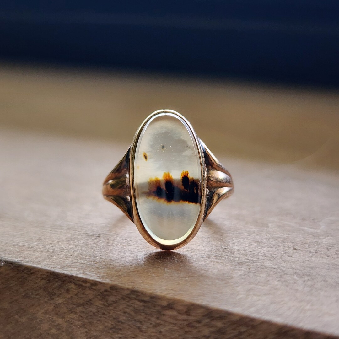 Antique Victorian Dendritic Agate Ring in 10k Rose Gold Moss Agate Victorian Gold Ring Bohemian ...