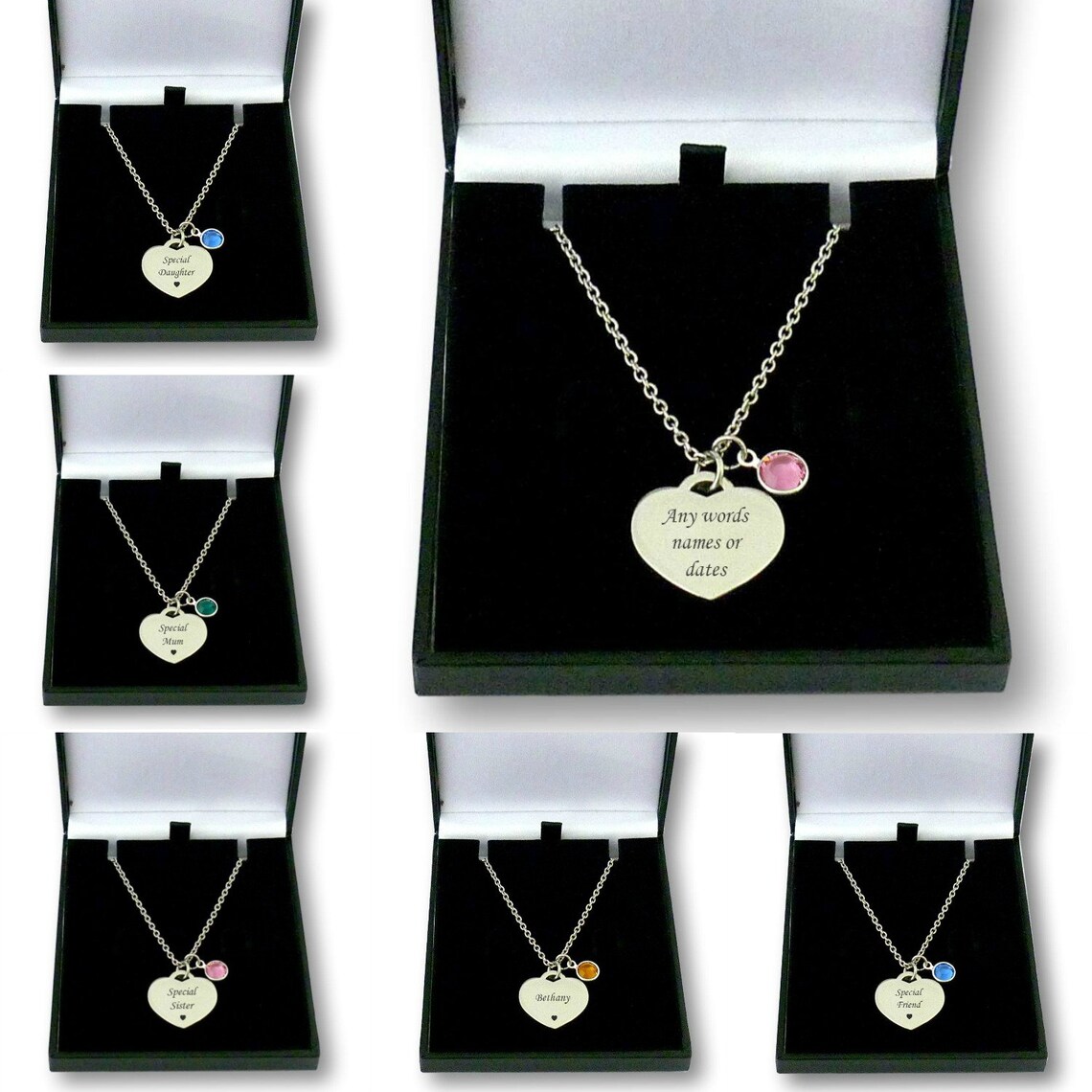 Personalised Birthstone Necklace With Engraving in a Gift Box - Etsy