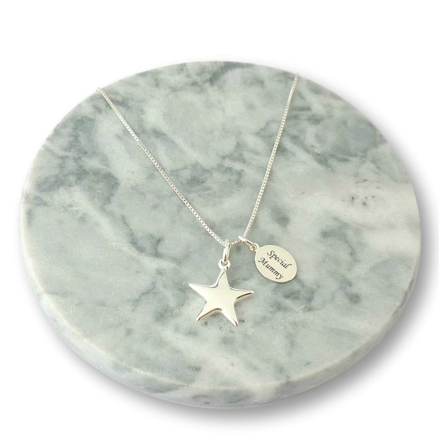 Personalised Sterling Silver Star Necklace with Engraving on | Etsy