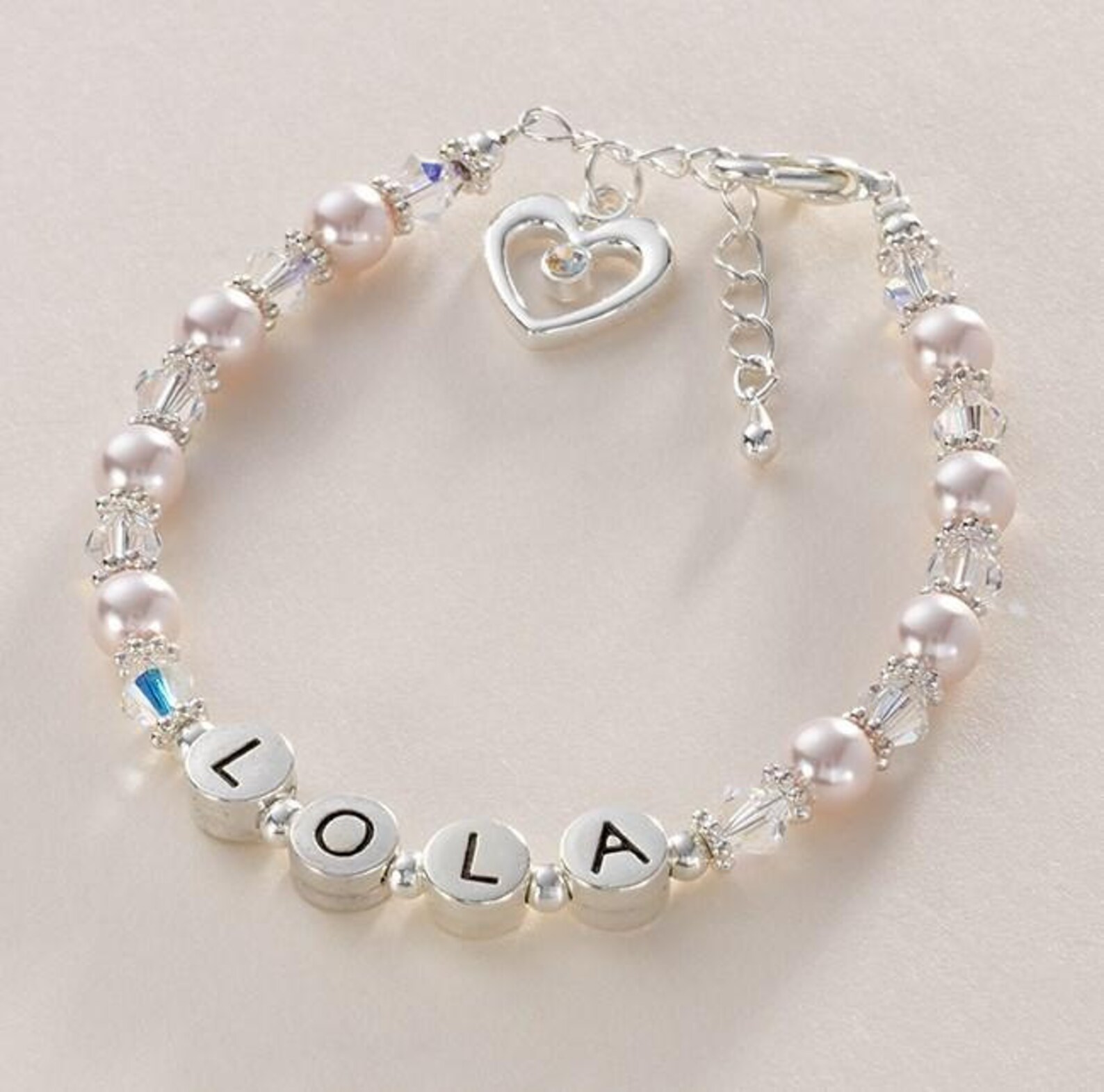 Girl's Name Bracelet With Pearls & Crystals Personalised - Etsy