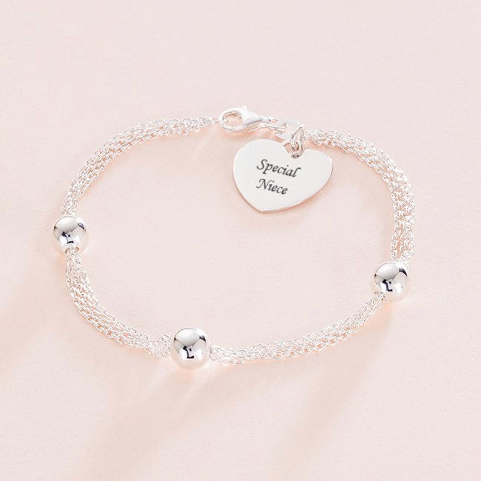 Personalised Sterling Silver Bead & Chain Bracelet With Any | Etsy