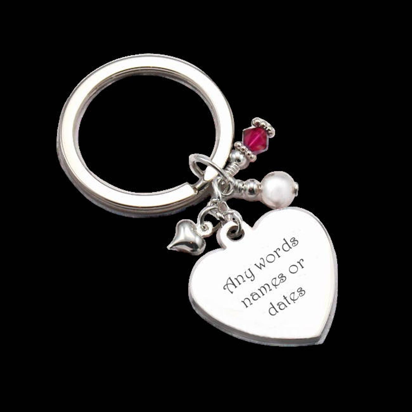Birthstone Heart Keyring With Engraving in a Personalised Gift | Etsy