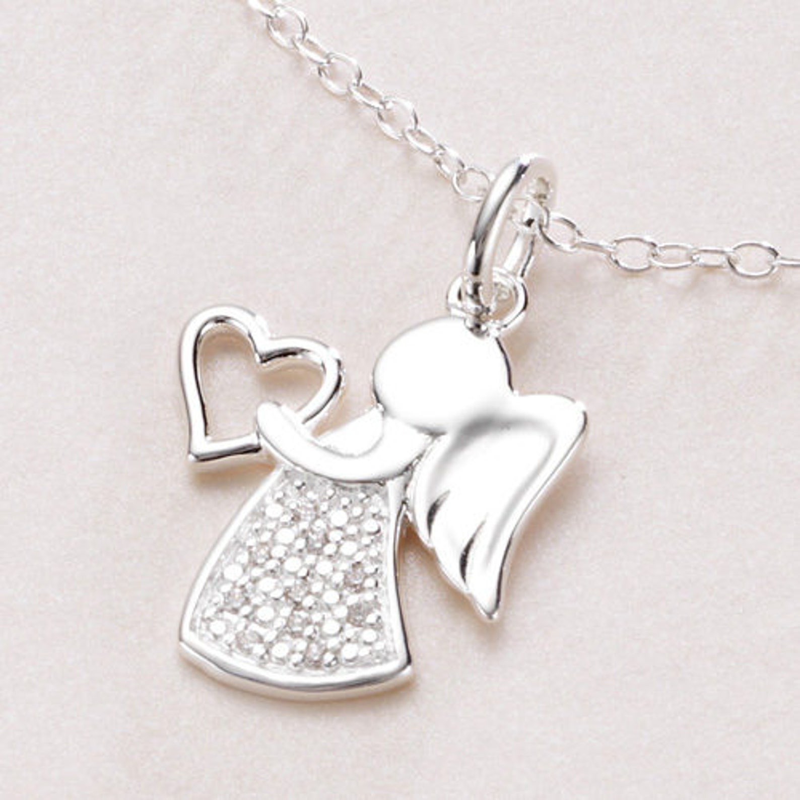 Sterling Silver Angel Heart Necklace. Can Be Personalised With - Etsy