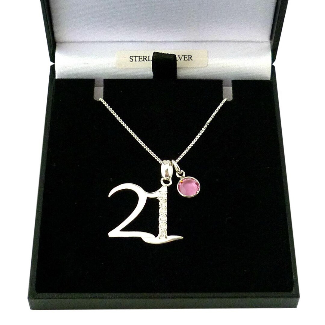 21st Birthday Necklace With Birthstone Charm, Sterling Silver, Gift for ...