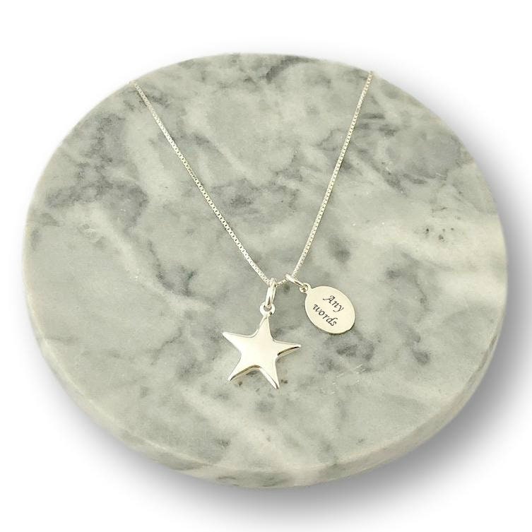 Personalised Sterling Silver Star Necklace with Engraving on | Etsy