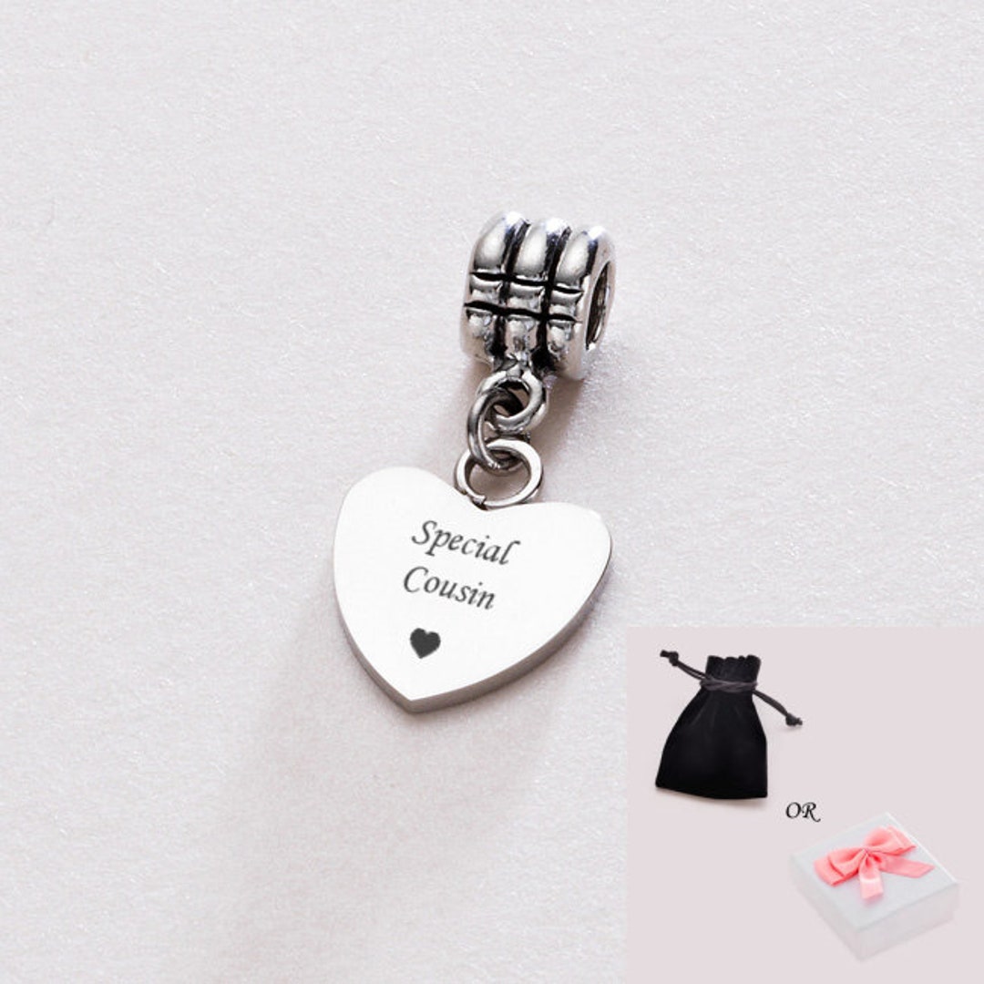 Special Cousin Charm, Personalised Gift, Engraved Silver Heart Charm ...