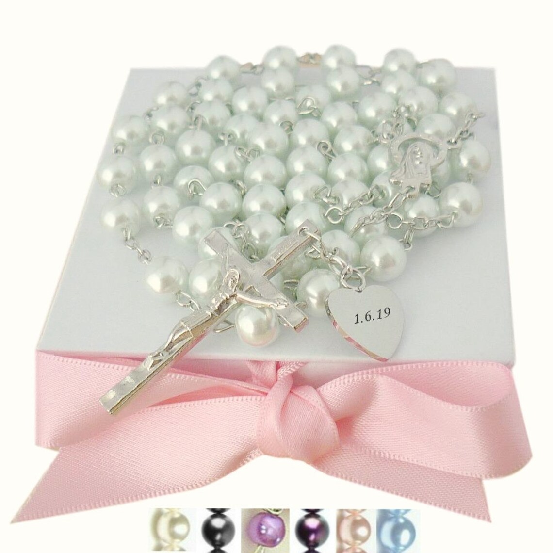 Personalised Rosary First Holy Communion Engraved Pearl | Etsy