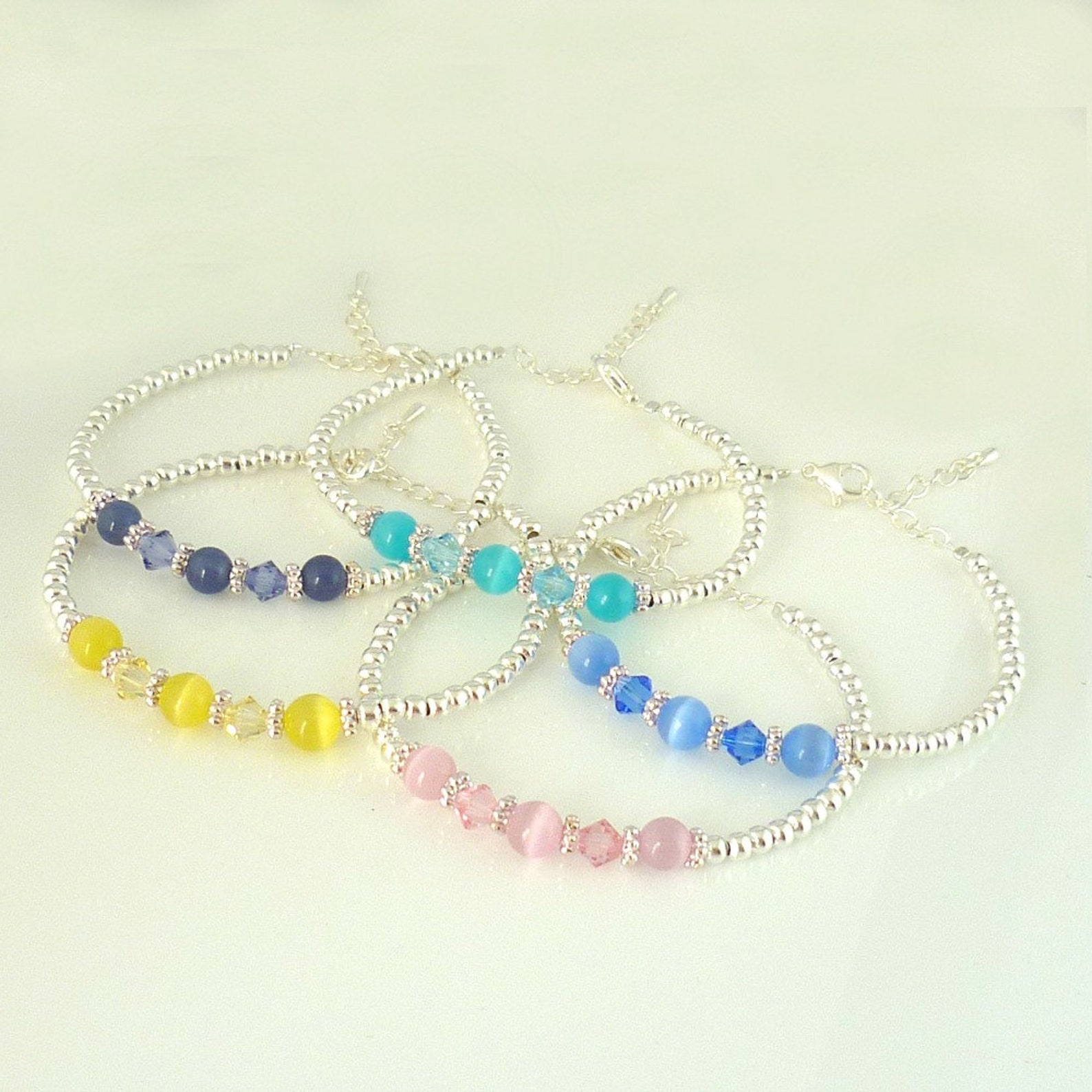 Pretty Bracelet for a Girl Coloured Crystals and Cats Eye - Etsy UK