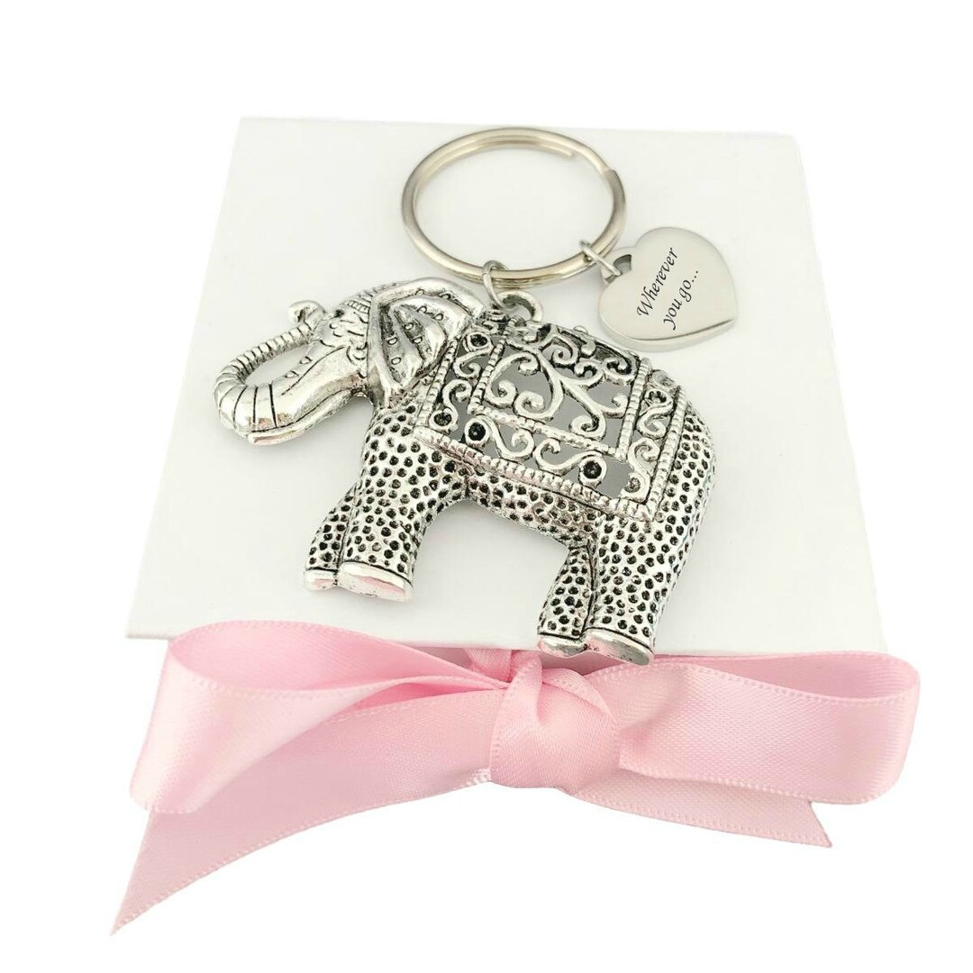 Ornate Elephant Key Ring With Engraving on Heart Charm - Etsy