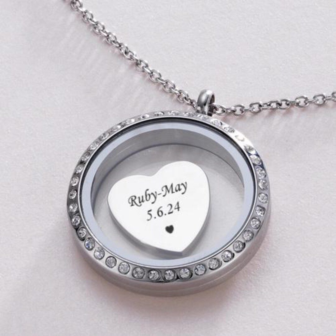 Glass Locket With Personalised Engraving on Charm, Any Words, Childrens ...