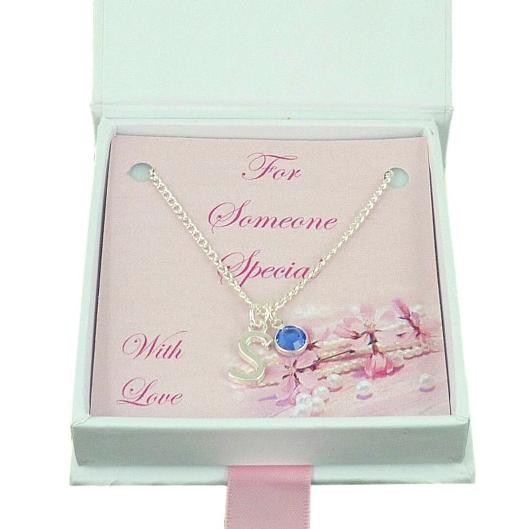 Birthstone Channel Necklace With Letter Charm for Someone - Etsy