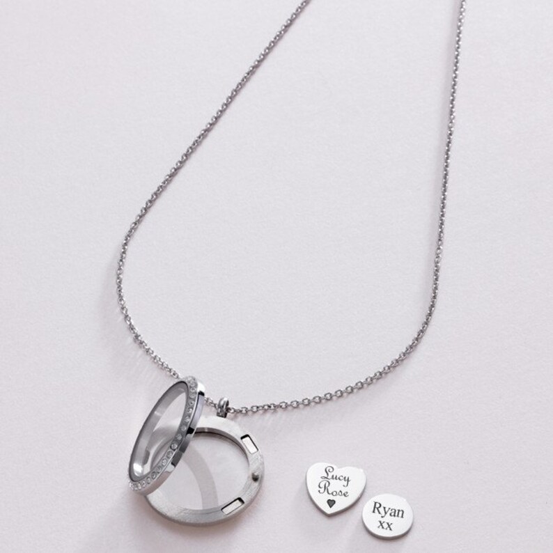 Glass Locket With Personalised Engraving on Charm Any Words - Etsy