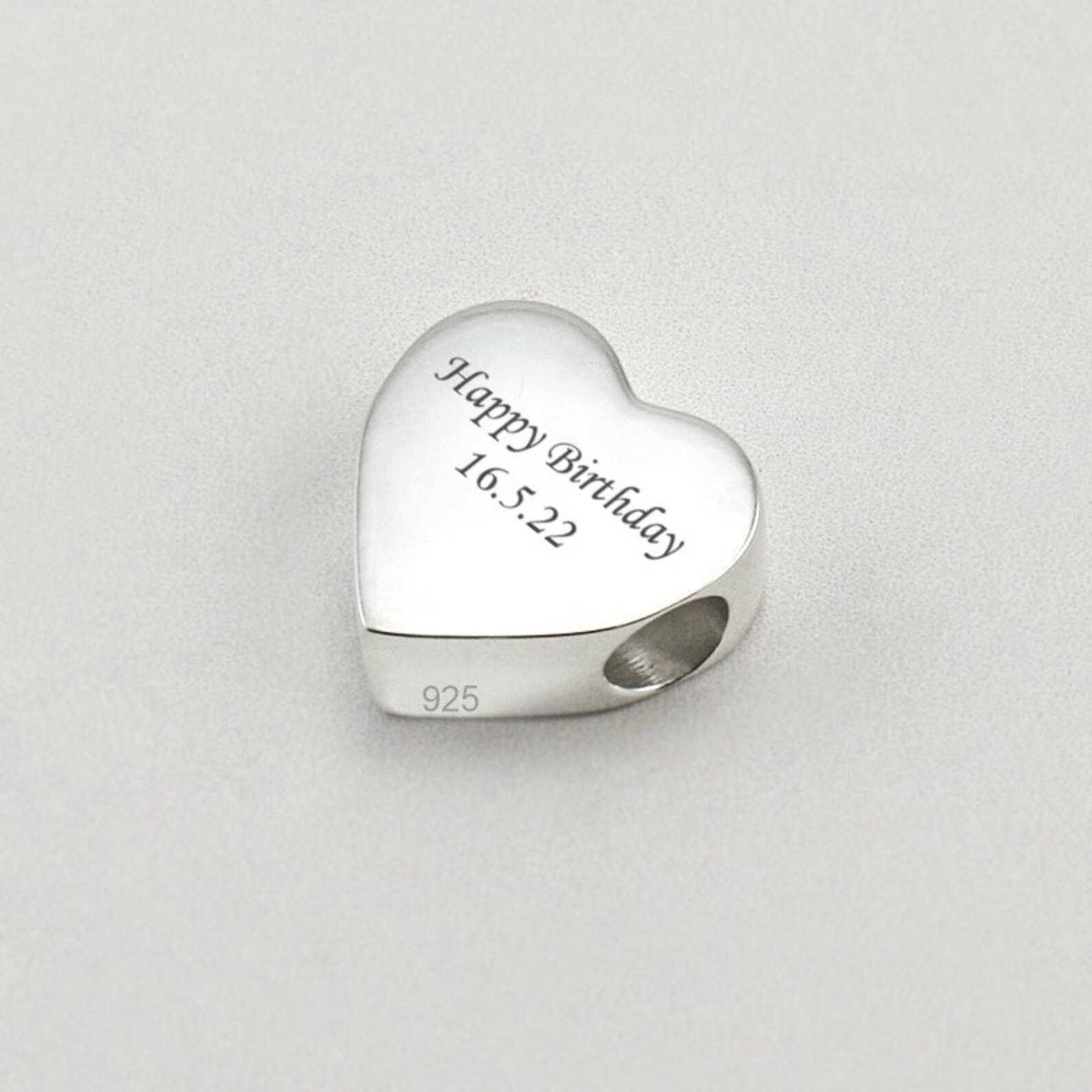 Sterling Silver Heart Bead With Personalised Engraving. Fits - Etsy UK