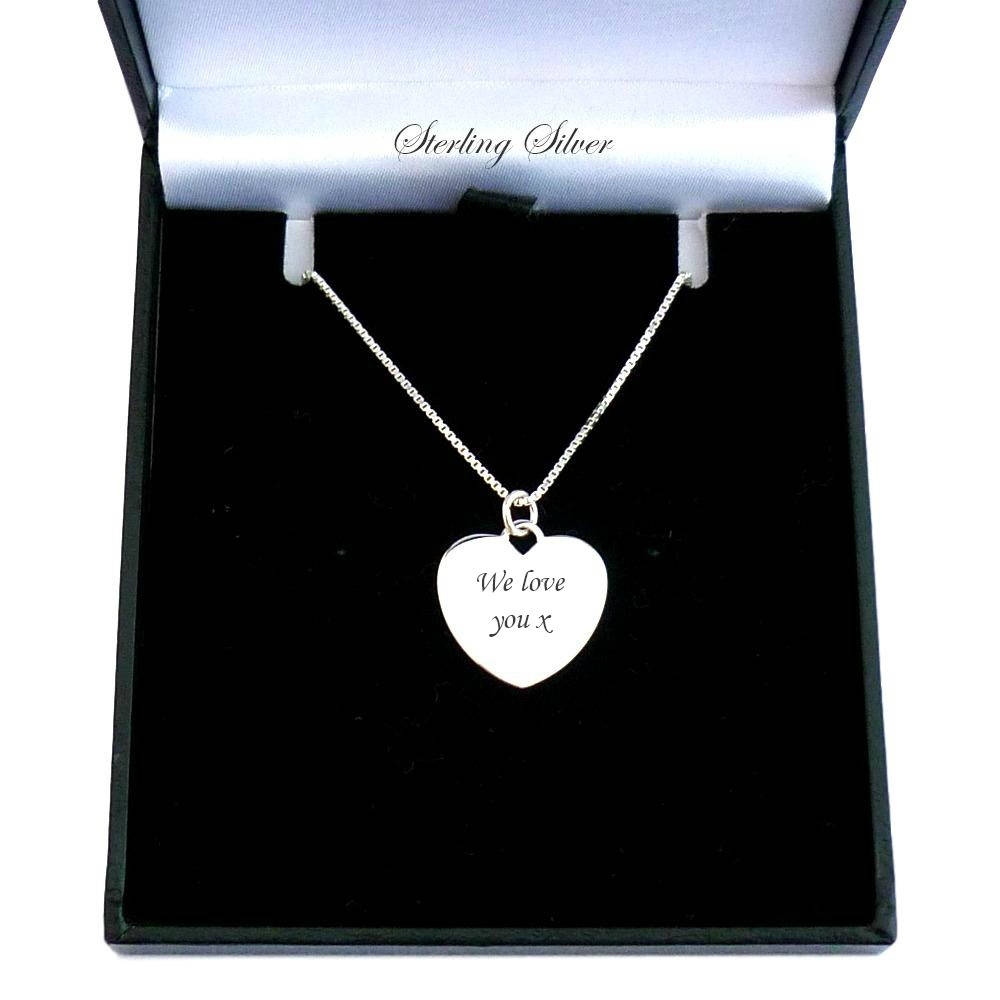 Sterling Silver Engraved Heart Pendant Necklace. Personalised - Etsy UK
