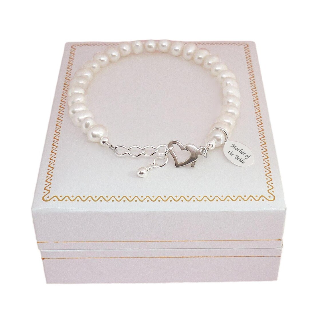 Mother of the Bride Bracelet With Engraving, 925 Silver Heart Clasp ...