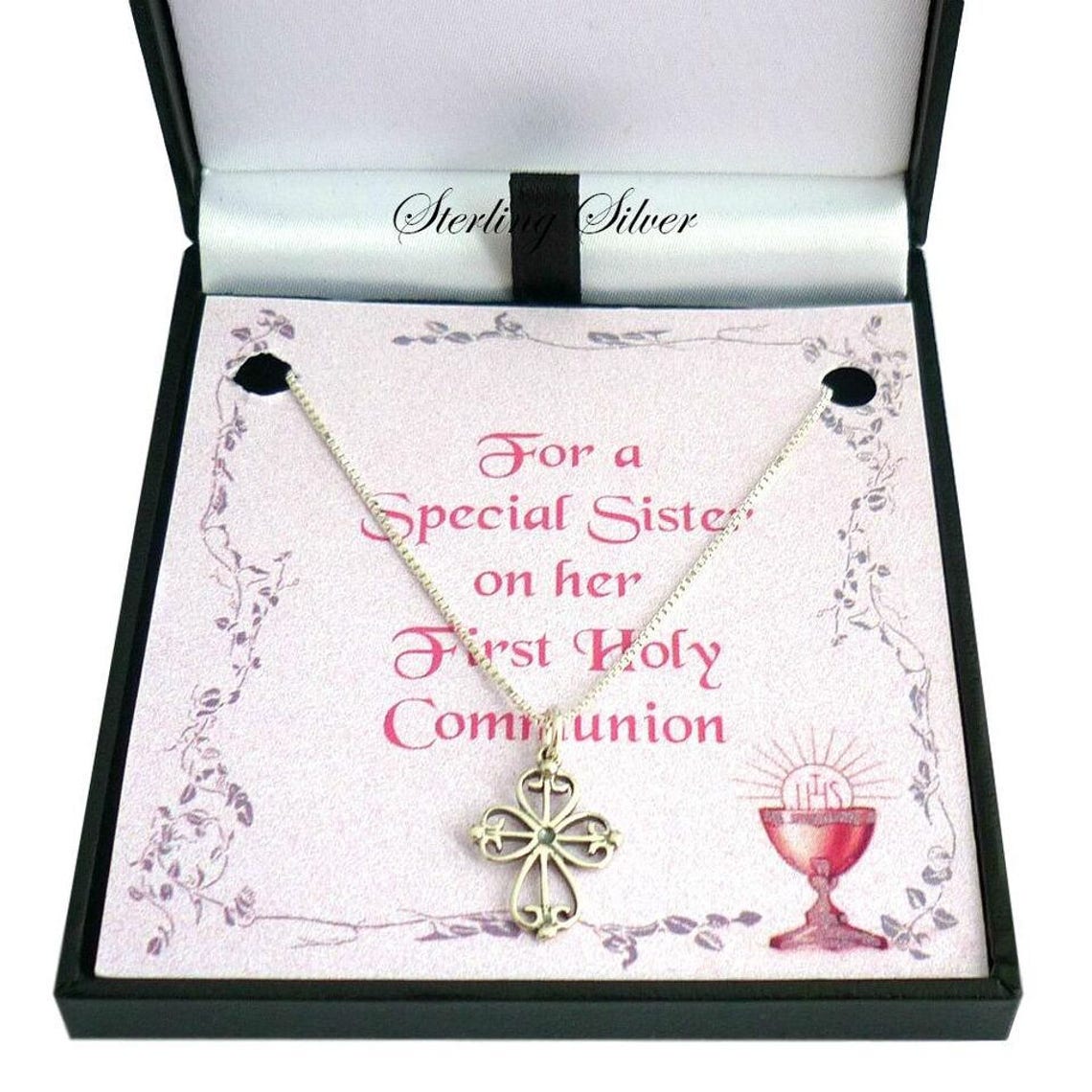 First Holy Communion Sterling Silver Cross and Chain. Gift for | Etsy