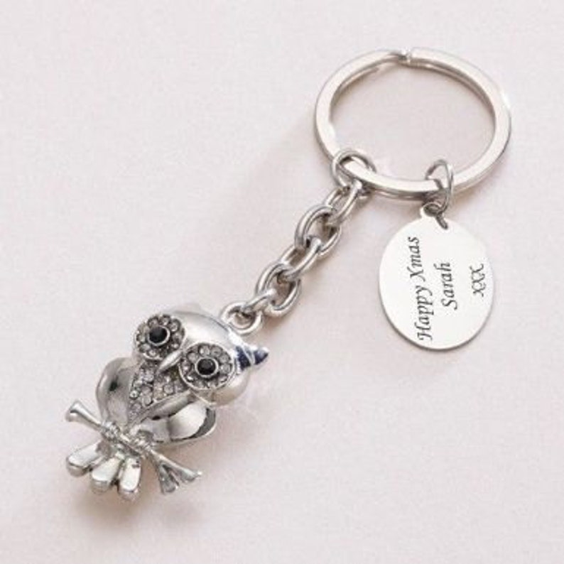 Personalised Keyring With Owl Silver Owl Key Ring With Free - Etsy