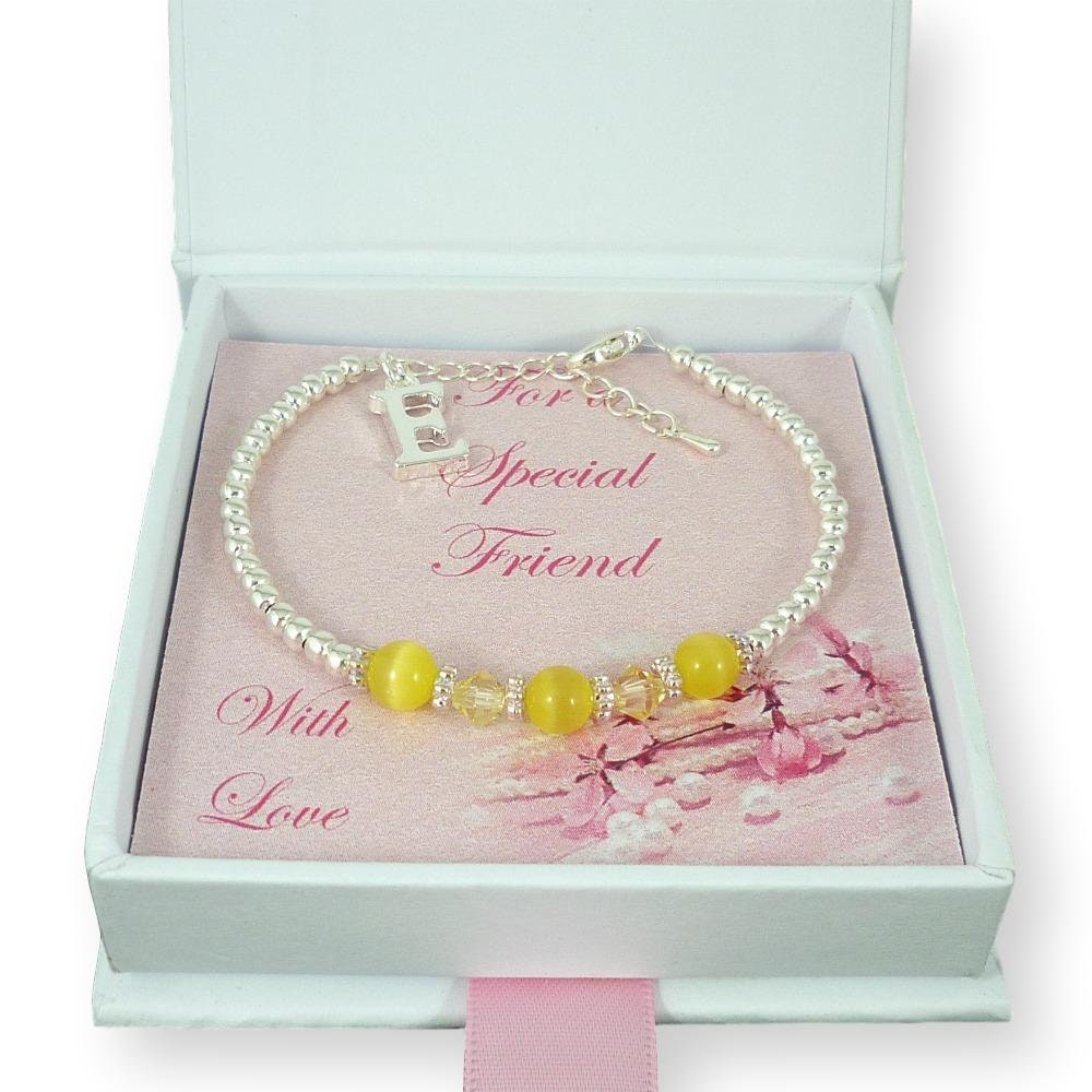 Pretty Bracelet for a Girl, Coloured Crystals and Cats Eye Beads With a ...