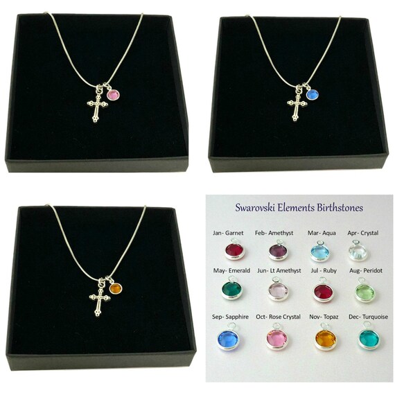 Birthstone Necklace With Cross Pendant Choice of Gift | Etsy