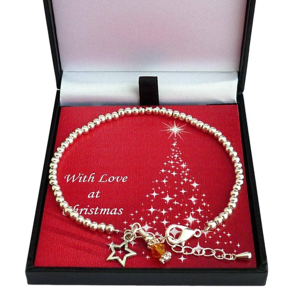 Birthstone Bracelet in Christmas Gift Box with Silver Beads | Etsy