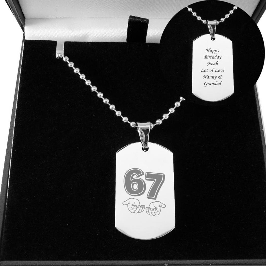 6, 7 Gift, Brainrot 67 Trend, Craze, Engraved Dog Tag Necklace for Boy ...