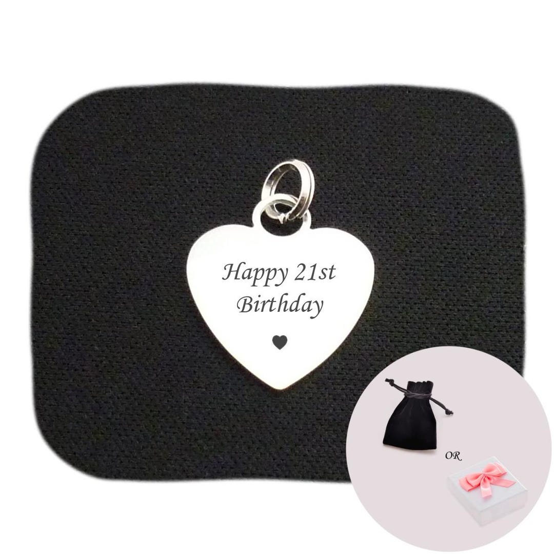 Engraved Heart Charm, Happy 21st Birthday, Can Be Personalised. Gift ...