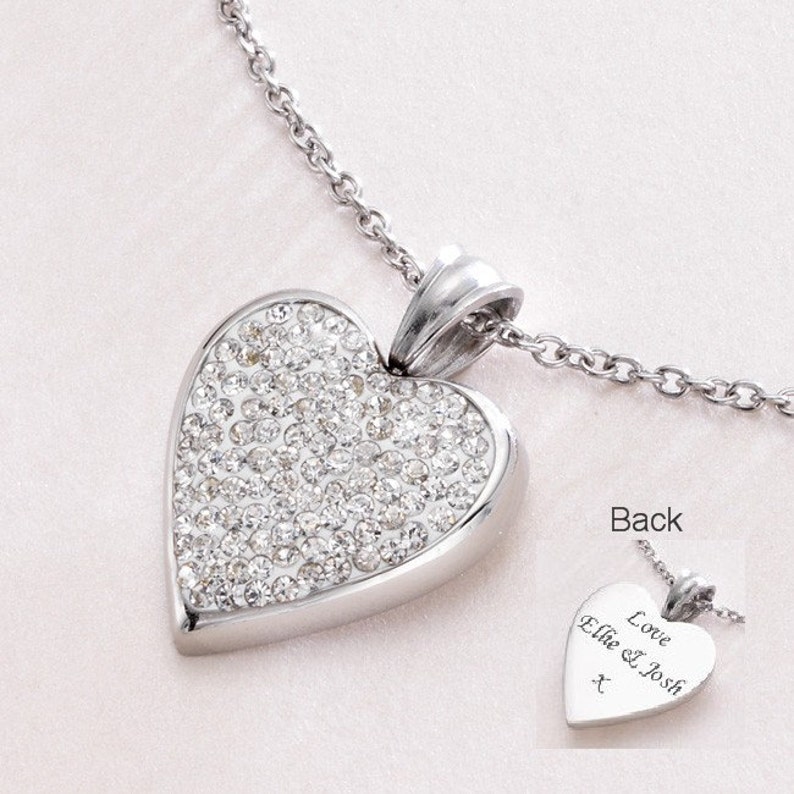 Engraved Heart Personalised Necklace With Crystals. Any - Etsy