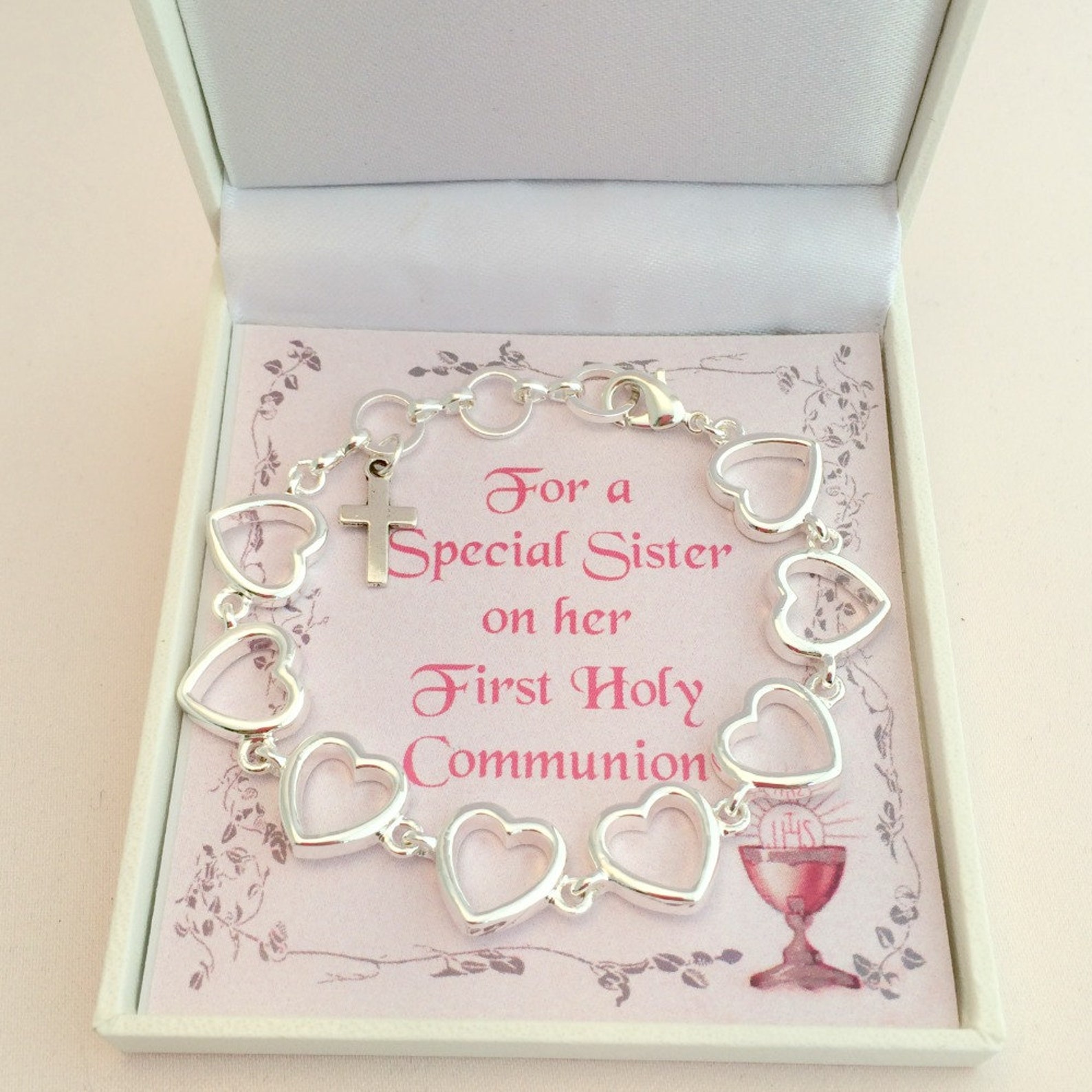 Personalised First Holy Communion Heart Bracelet With Cross - Etsy