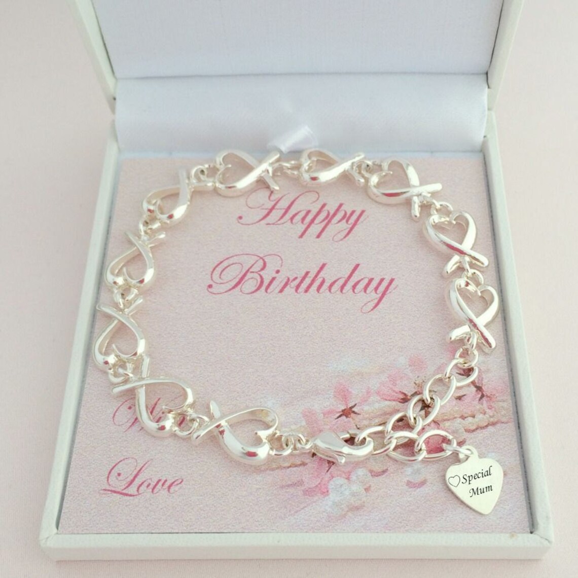Happy Birthday Bracelet Engraved Silver Charm Chain Bracelet | Etsy UK