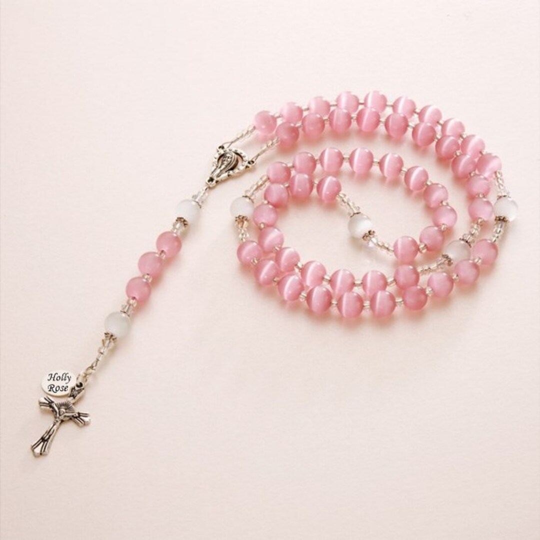 Beautiful Bespoke Rosary Beads With Engraved Silver Tag. Girls Rosaries ...