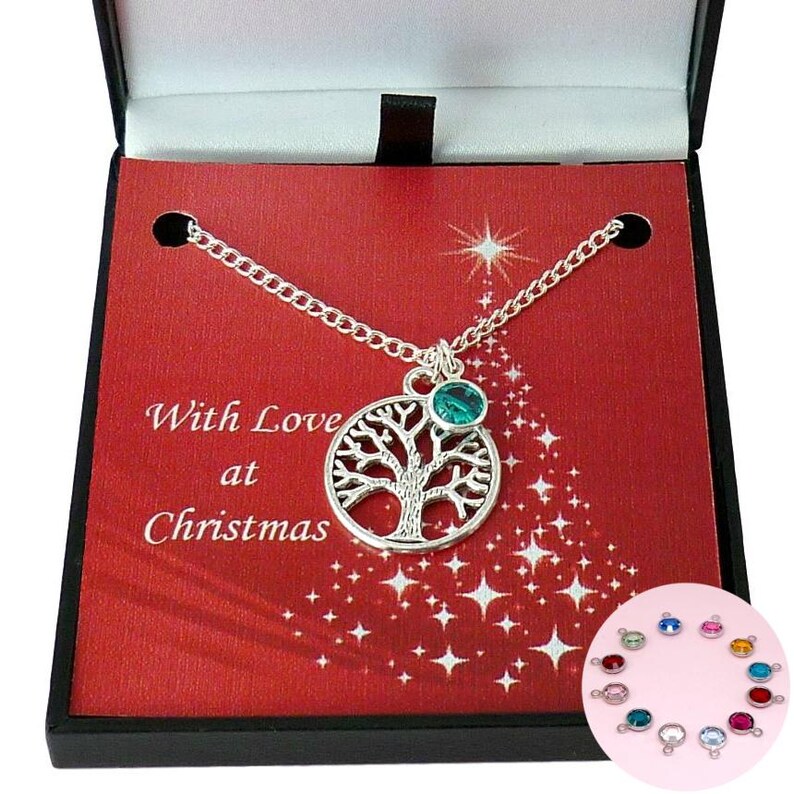 Tree of Life Necklace With Birthstone Charm in a Christmas Gift Box ...