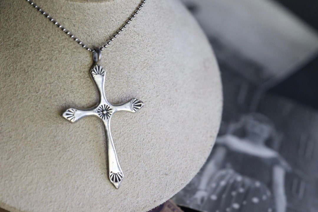 Vintage Navajo Cross Pendant Necklace Native American Sterling Silver ...