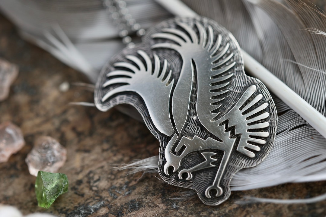 Vintage Hopi Sterling Eagle Overlay Pin Pendant Native American ...