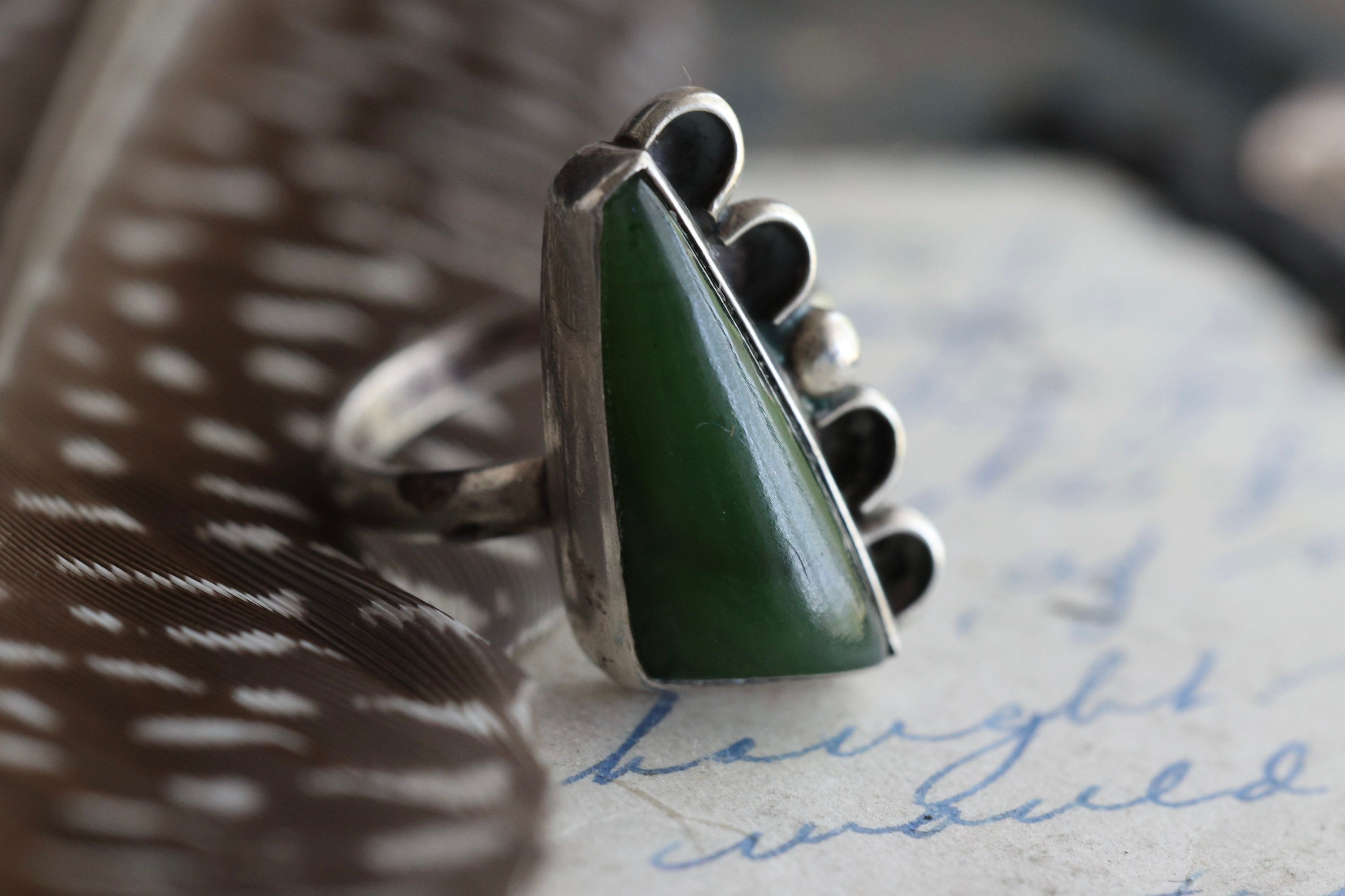 Vintage Navajo Green Nephrite Jade Ring Old Pawn Sterling Silver Native ...
