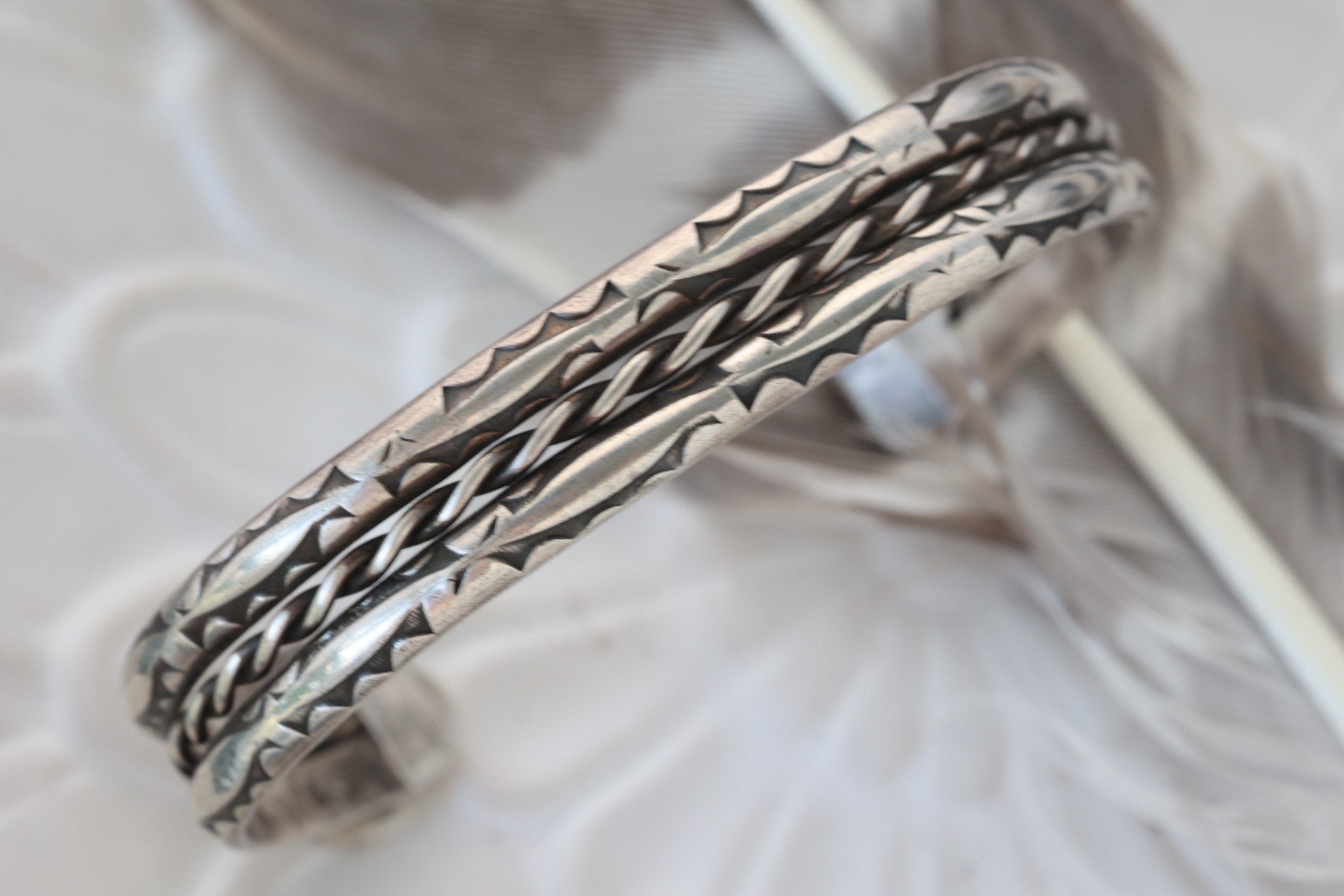 Vintage Navajo Hand Stamped Twisted Rope Sterling Silver Native ...