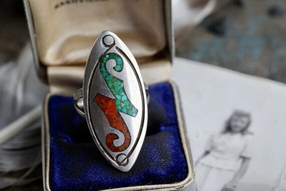 coral turquoise chip ring - Gem