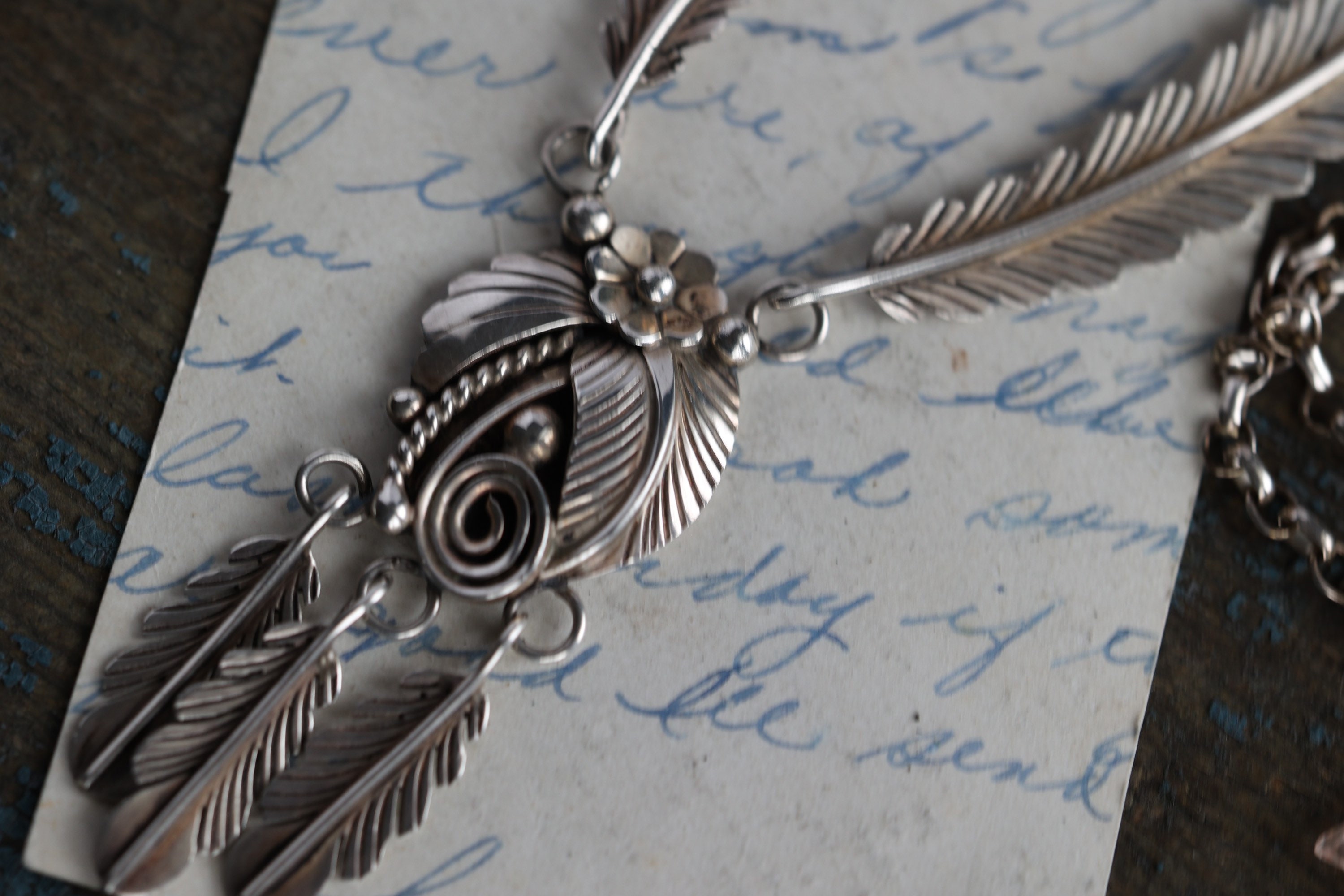 Vintage Navajo Sterling Silver Appliqué Feather Dream catcher necklace ...